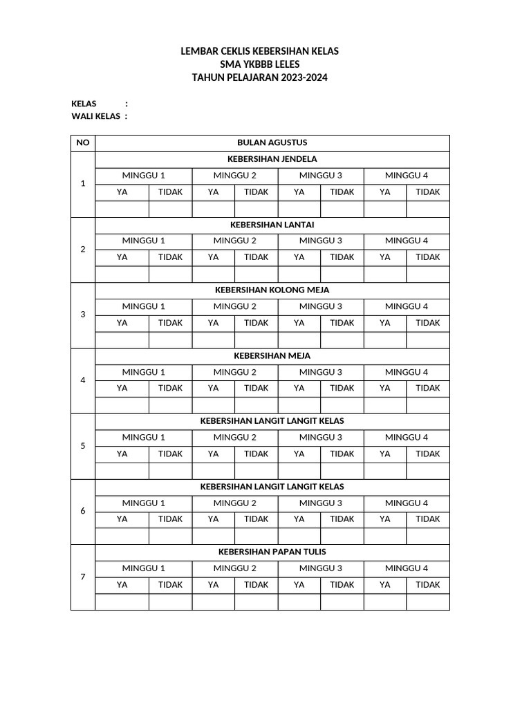 Lembar Ceklis Kelas | PDF
