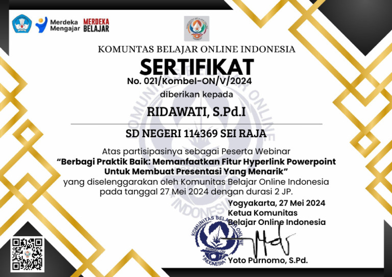 RIDAWATI, S.Pd.I Sertifikat Hyperlink | PDF | Ilmu Sosial