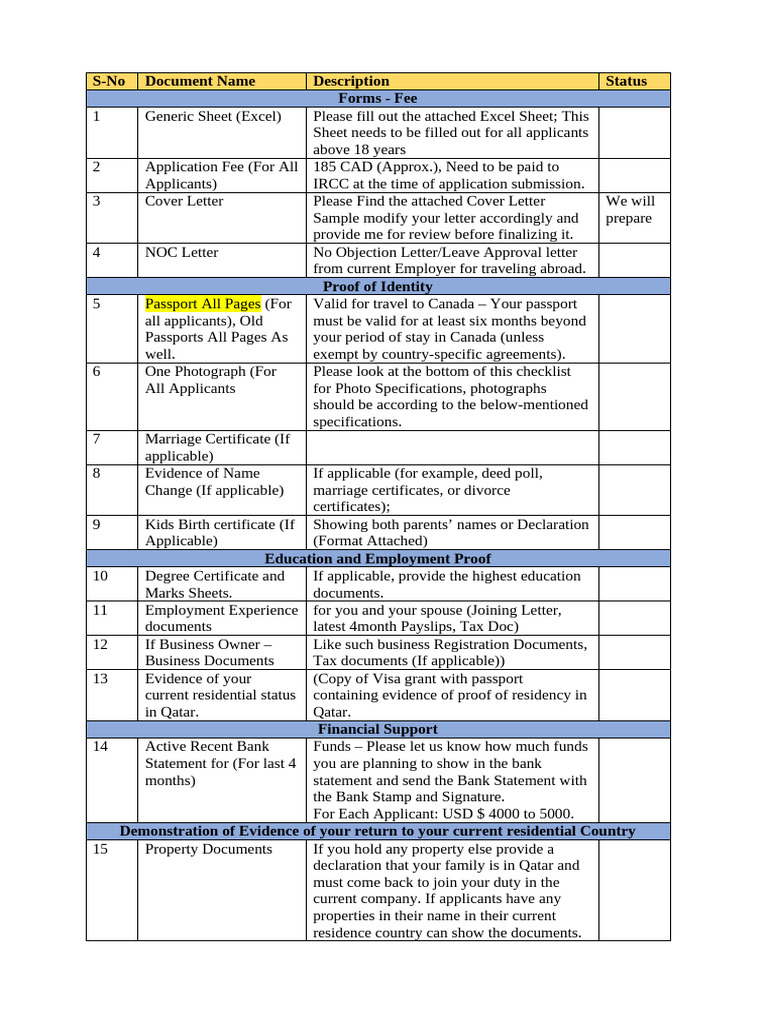 Canada Visa Application Document Checklist | PDF | Passport ...