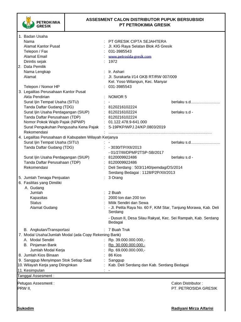Petrosida Gresik, PT Calon Assesment 2021 | PDF