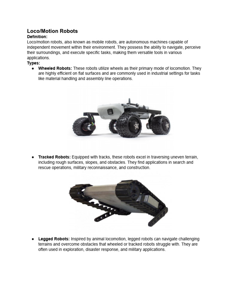 Types and Benefits of Loco/Motion Robots | PDF | Robot | Robotics
