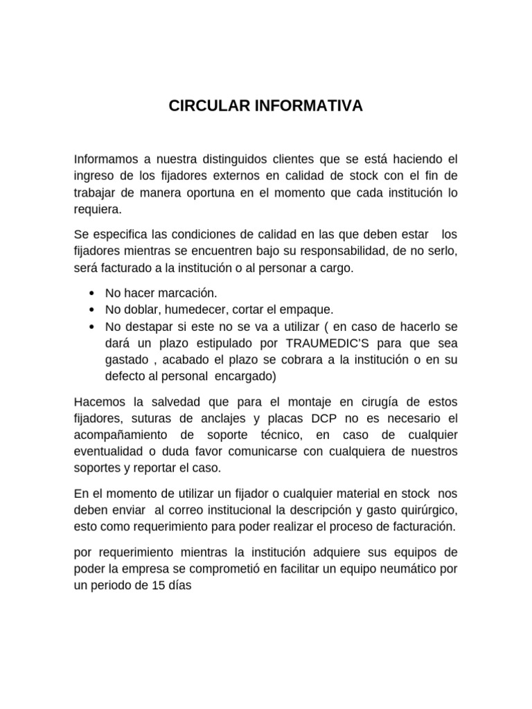 Circular Informativa | PDF | Negocios | Finanzas y dinero