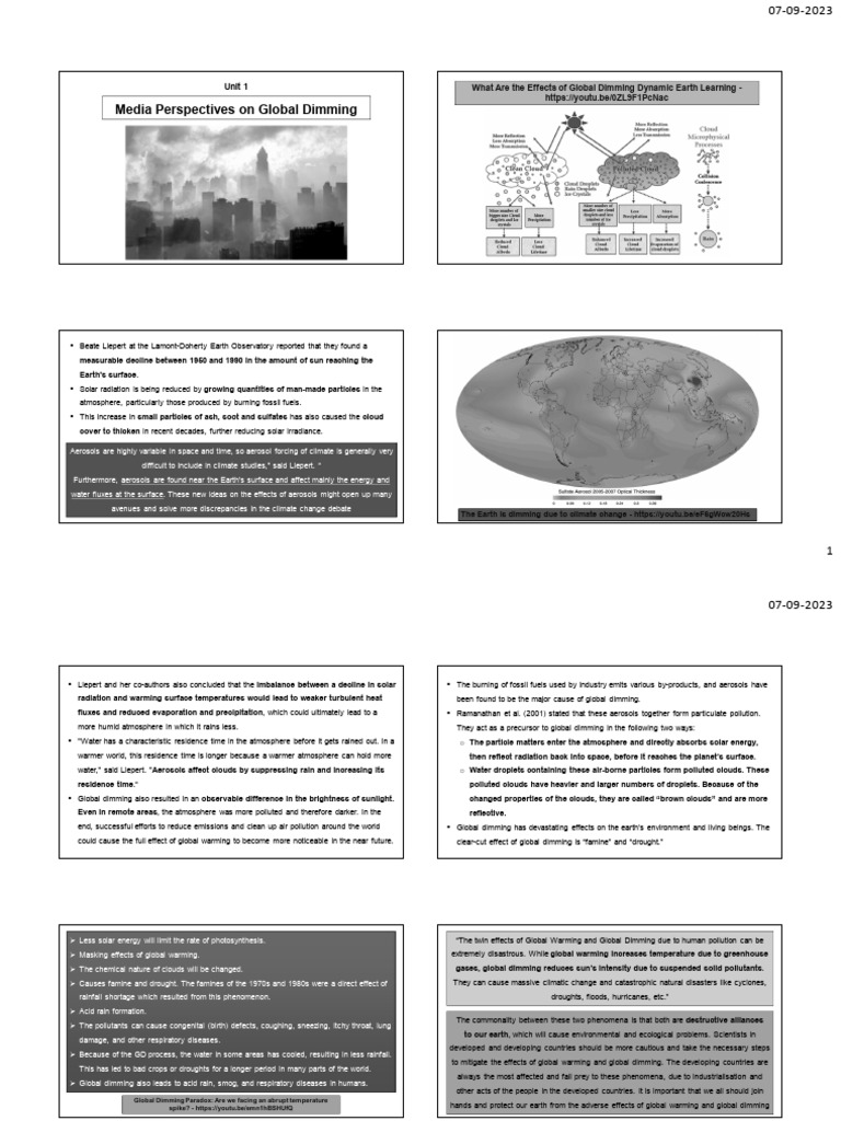 4 Handouts Unit 1 4 Global Dimming | PDF | Climate Change | Particulates