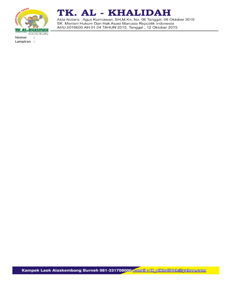 Kop Surat TK Al-Khalidah Ok | PDF