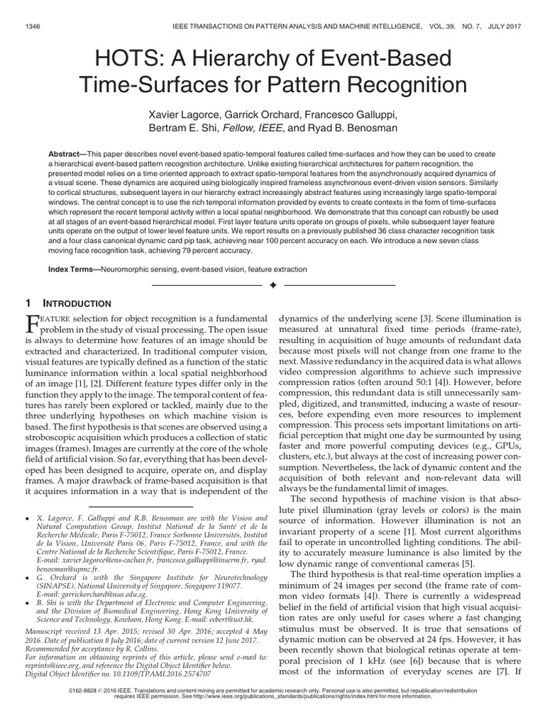 HOTS A Hierarchy of Event-Based Time-Surfaces For Pattern Recognition | PDF | Computer Vision ...