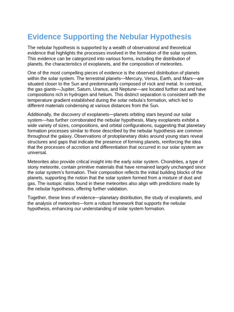 Evidence Supporting The Nebular Hypothesis | PDF | Science & Mathematics