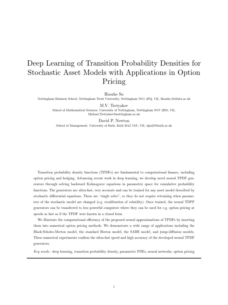 Deep Learning of Transition Probability Densities For 397fdqv1ob | PDF | Partial Differential ...