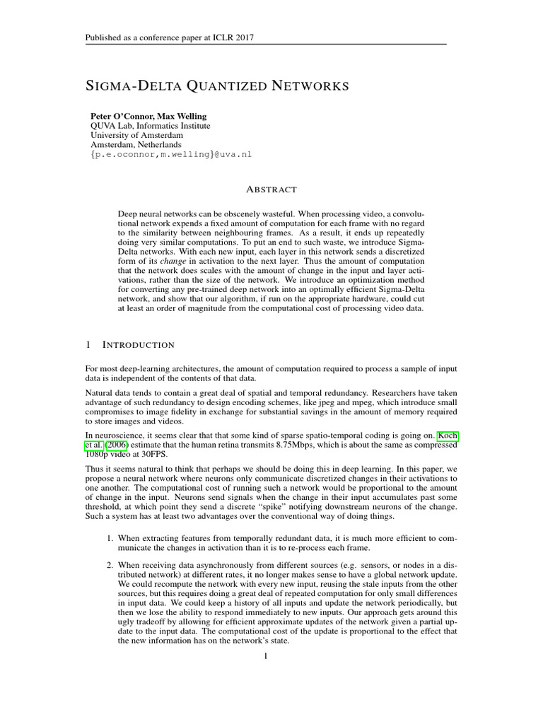 322 Sigma Delta Quantized Networks | PDF | Artificial Neural Network | Deep Learning