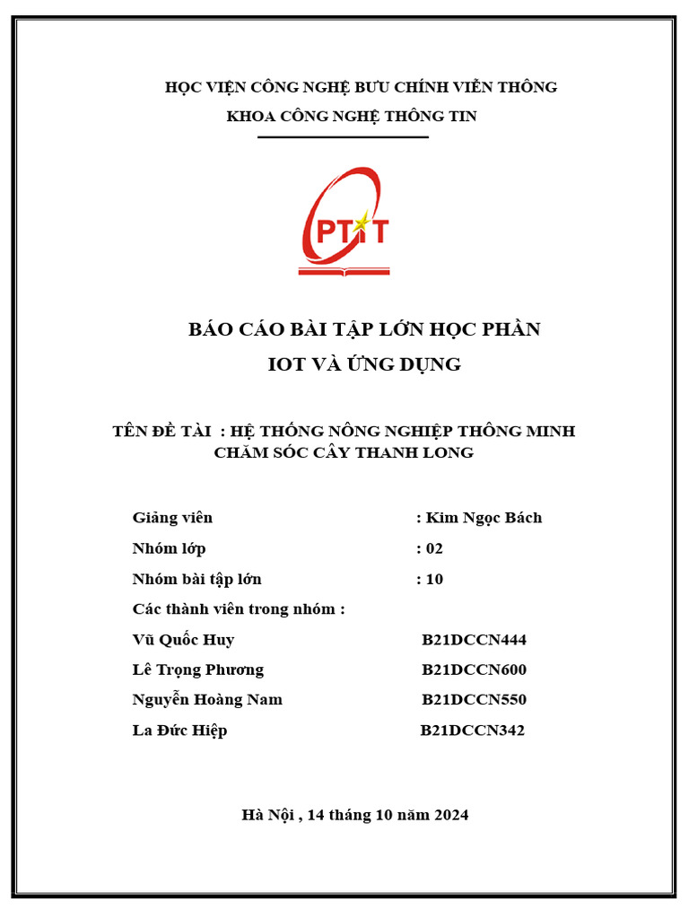 Báo Cáo IOT N P Team 10 - 2 | PDF