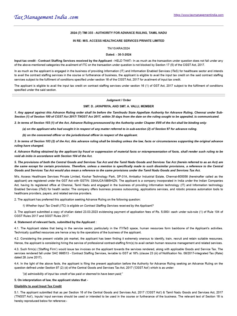 ITC On Contract Staffing Services For IT Enabled Services | PDF | Taxes ...