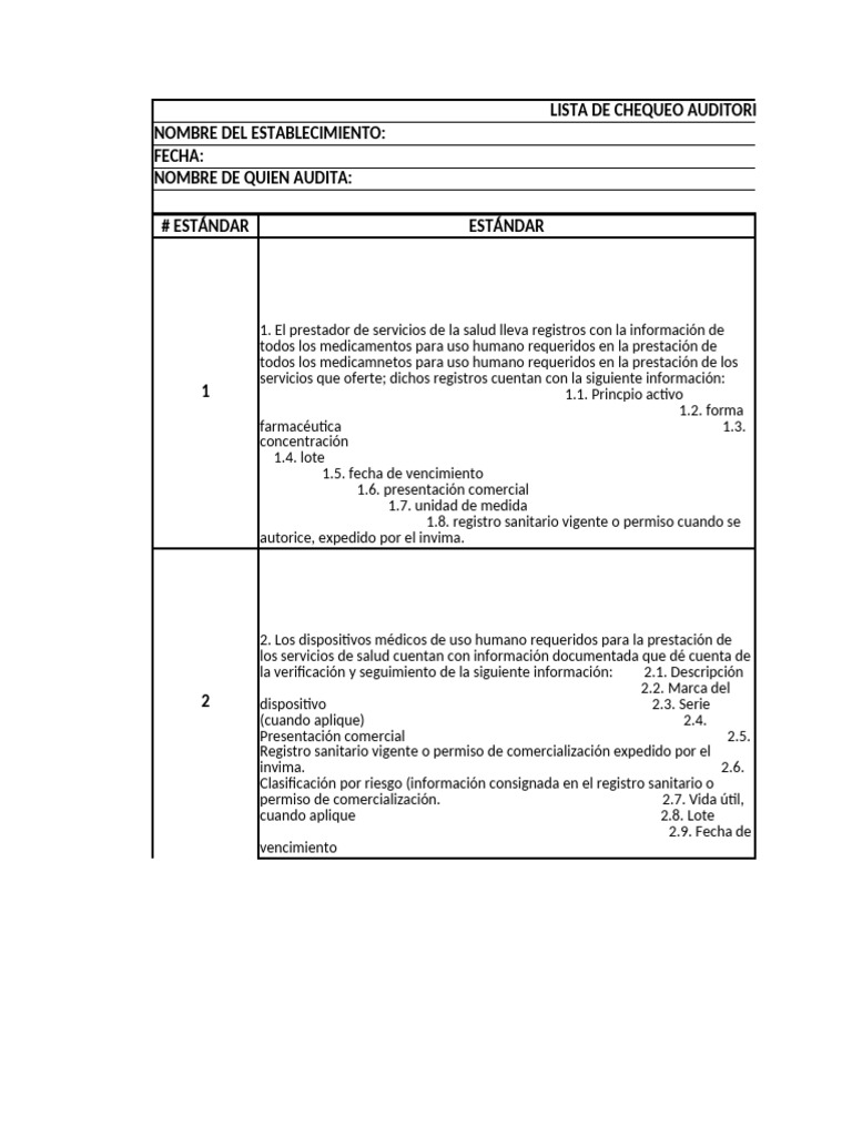 LISTA DE CHEQUEO - Resolución 3100-2019 | PDF | Cuidado de la salud | Medicina
