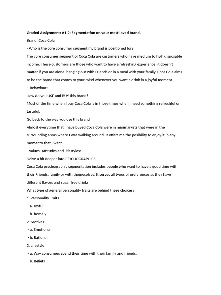 Graded Assignment-A1.2 - Segmentation On Your Most Loved Brand. | PDF ...
