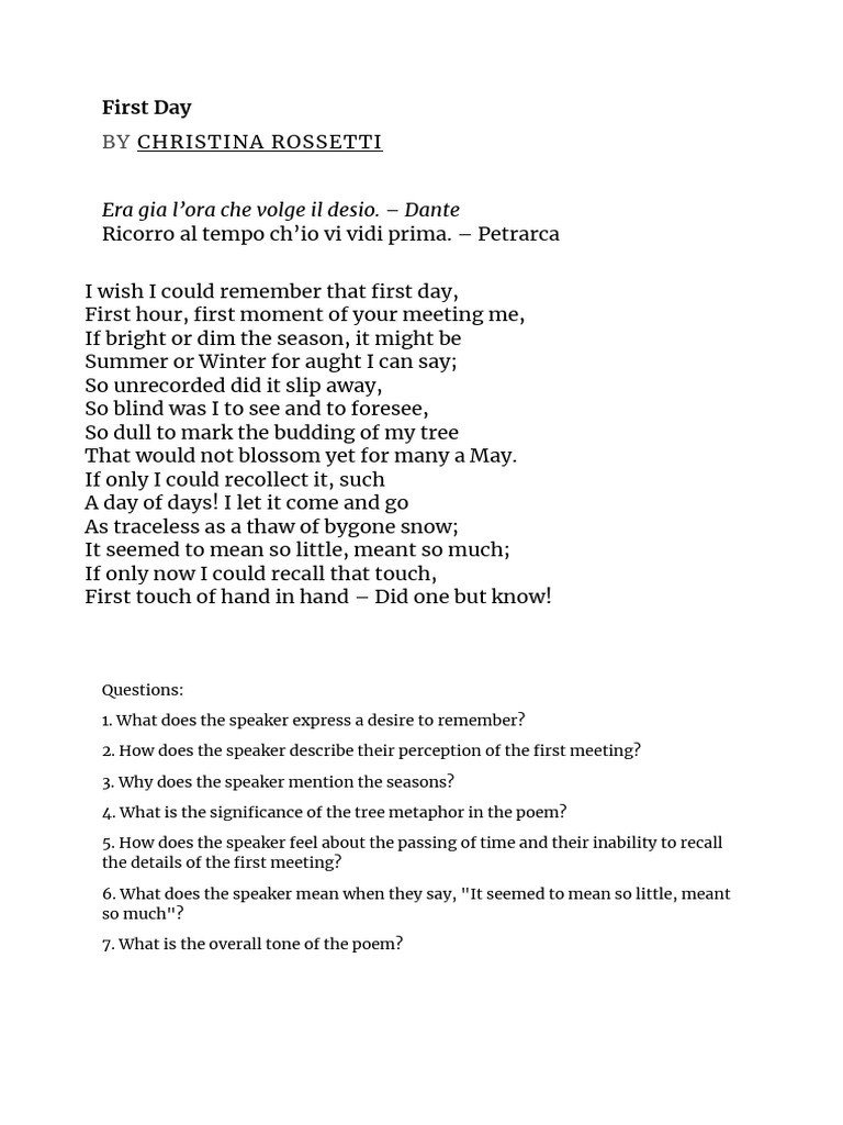 First Day Poem and Questions | PDF