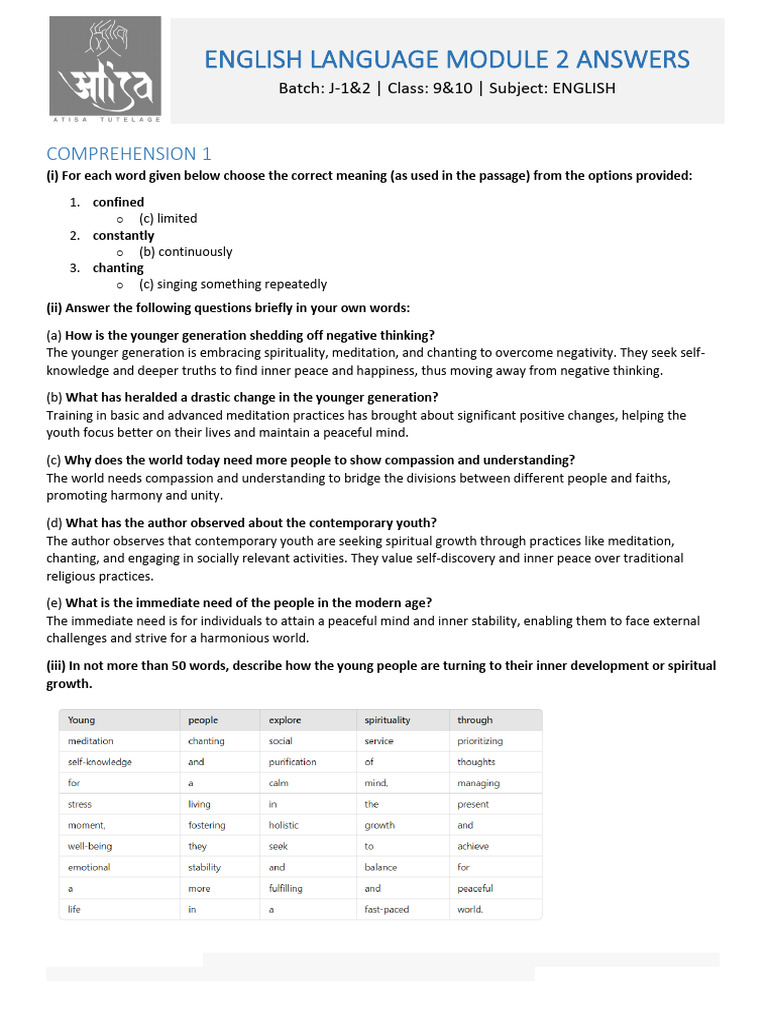 Atisa Tutelage English Module Answers | PDF | Meditation | Thought