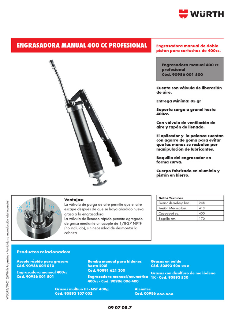 Ficha Tecnica Engrasadora Manual 400cc Profesional | PDF