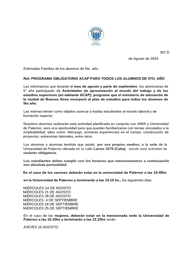 Programa ACAP Obligatorio 5° Año 2024 | PDF | Estudios de idiomas ...