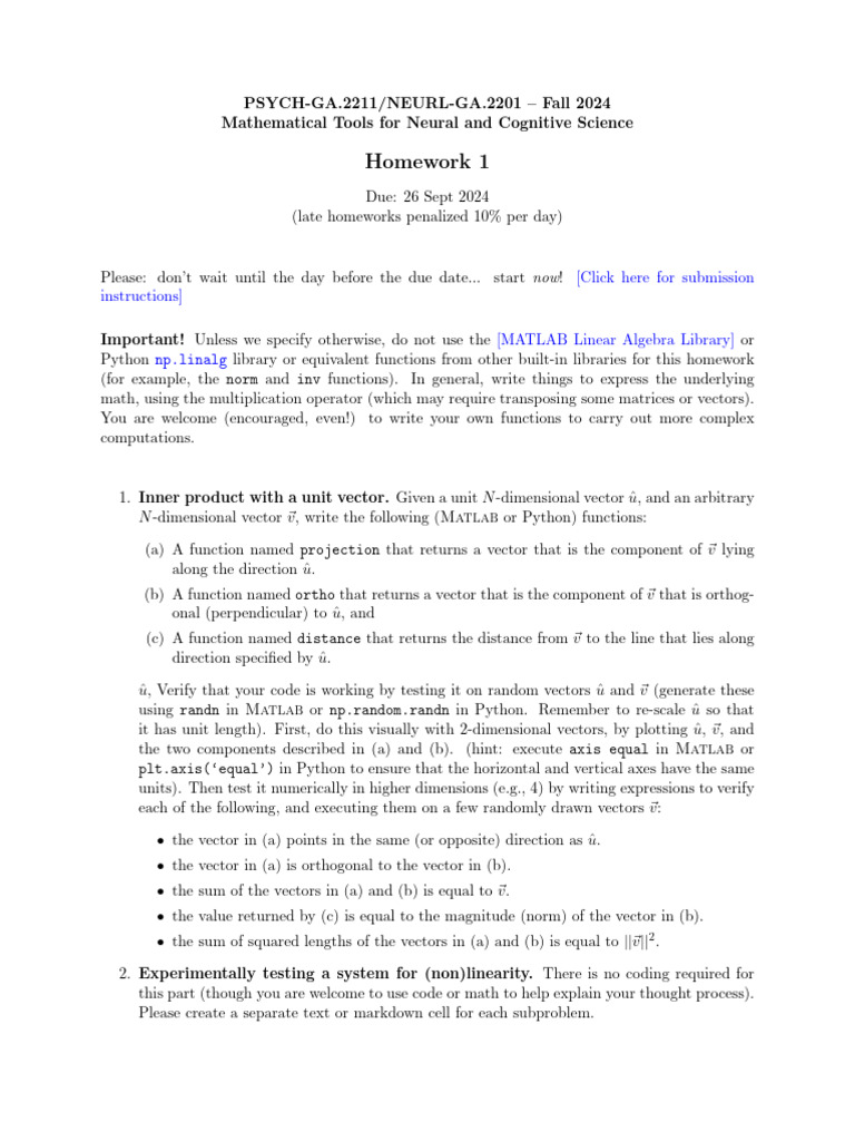 Math Tools NYU HW1 Problem Set | PDF | Visual Cortex | Matrix (Mathematics)