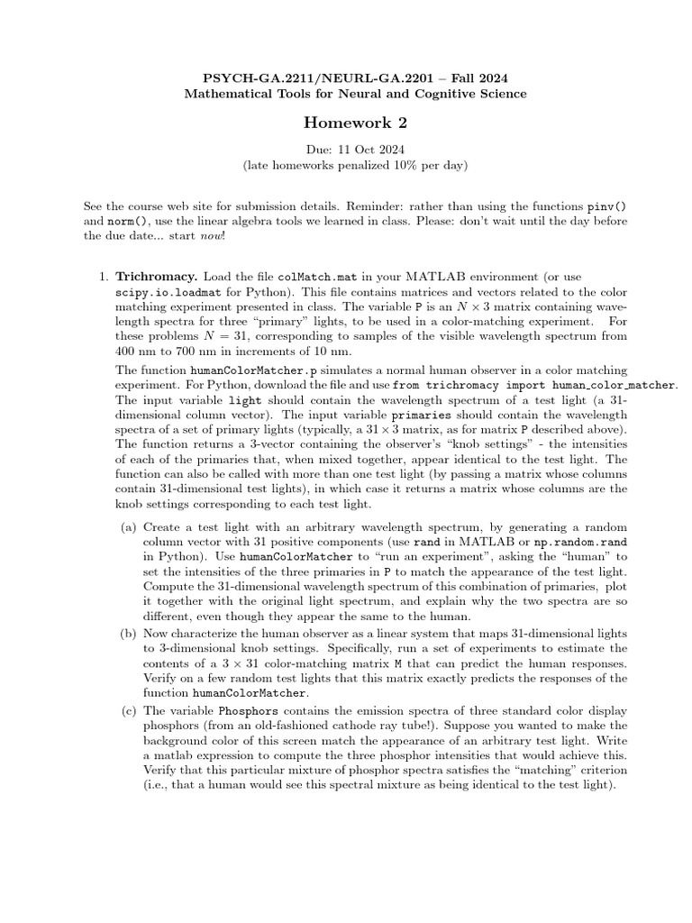 Math Tools NYU HW2 Problem Set | PDF | Matrix (Mathematics) | Color