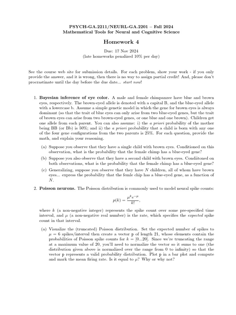 Math Tools NYU HW4 Problem Set | PDF | Poisson Distribution | Teaching Mathematics