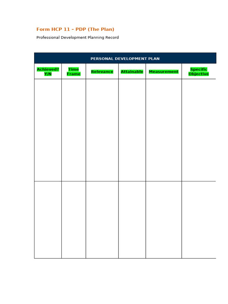Form HCP 11 - PDP (The Plan) : Professional Development Planning Record ...