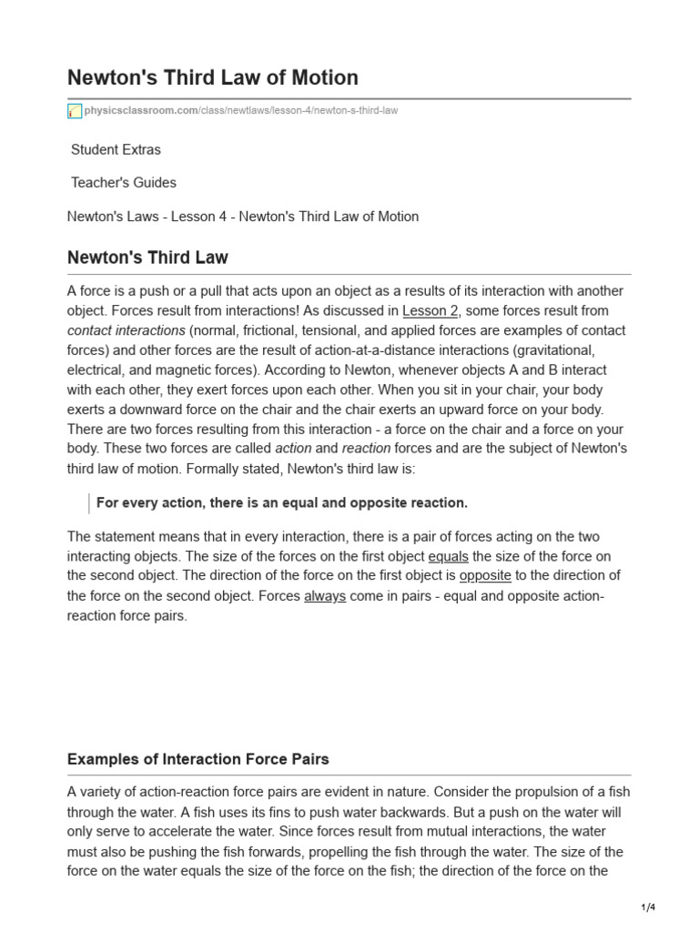 Newtons Third Law of Motion | PDF | Force | Mechanics