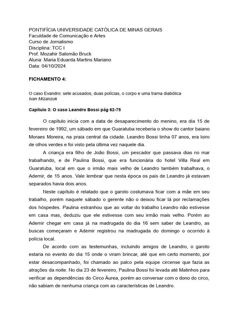 O Desaparecimento de Leandro Bossi | PDF