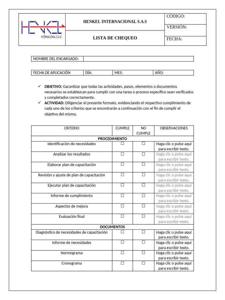 Lista de Chequeo | PDF