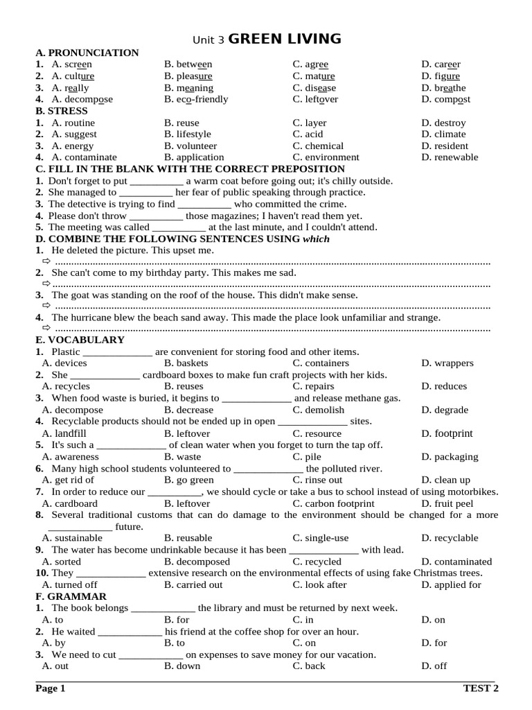 Green Living: Vocabulary and Grammar Guide | PDF | Recycling | Waste