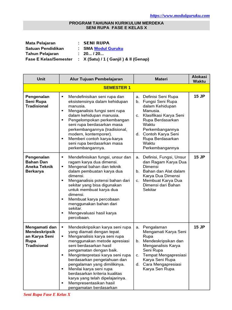 Prota E X Seni Rupa | PDF