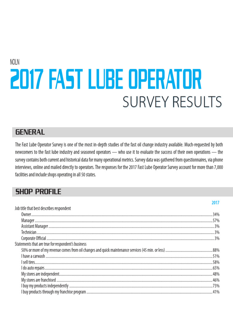 2017 Fast Lube Operator Survey Insights | PDF | Salary | Wage