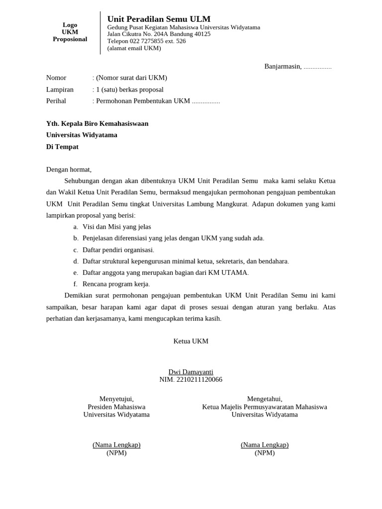 FRM - Surat Permohonan Pembentukan UKM | PDF