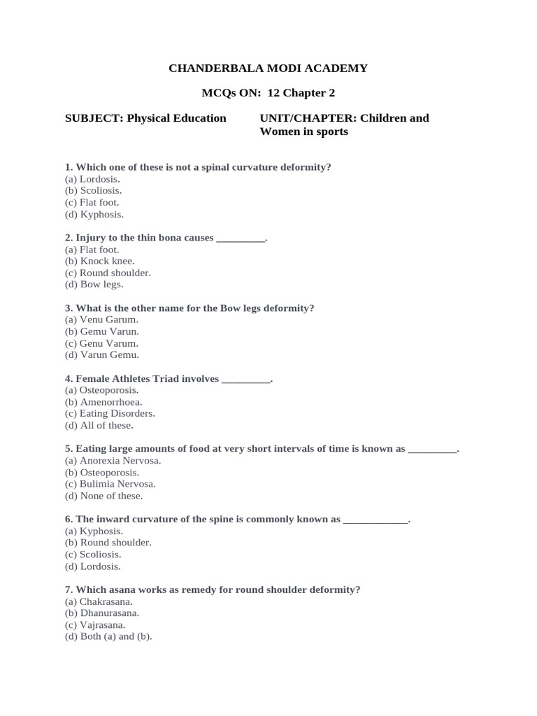 12 MCQ CH 2 | PDF | Scoliosis | Musculoskeletal Disorders