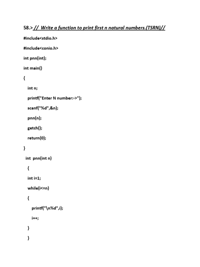 Write A Function To Print First N Natural Numbers. (TSRN) | PDF