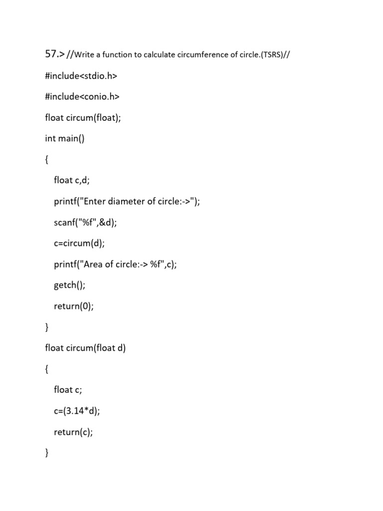 Write A Function To Calculate Circumference of Circle | PDF