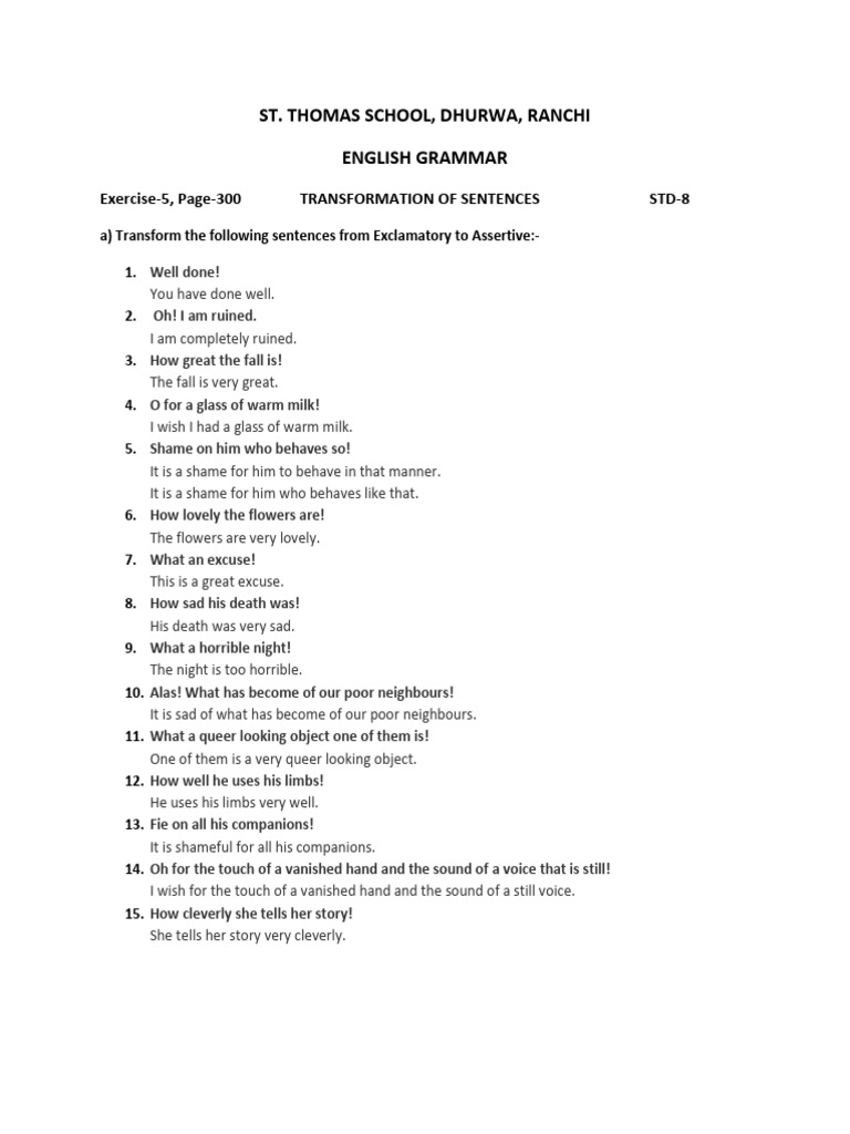 Class 8 Sentence Transformation Exercises | PDF