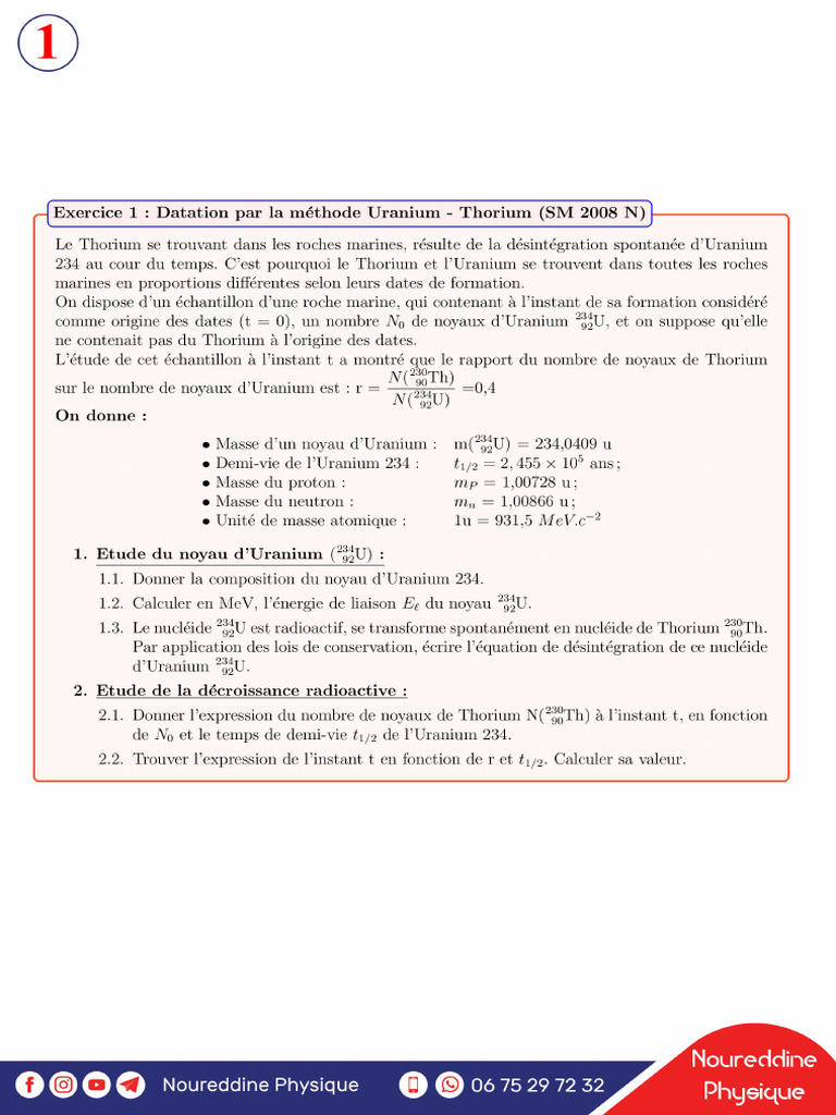 Nucleaire (Examens Nationaux + Correction) | PDF