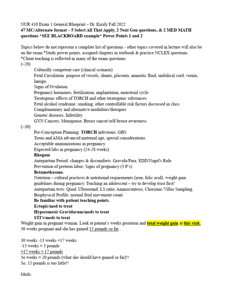 NUR 410 Exam 1 Blueprint Sp23 2 | PDF