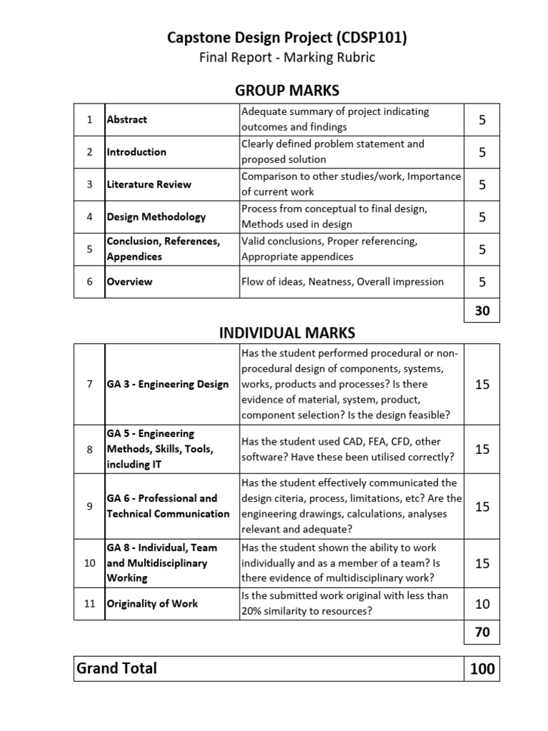 CDSP101 - Marking Rubric - Final Report | PDF