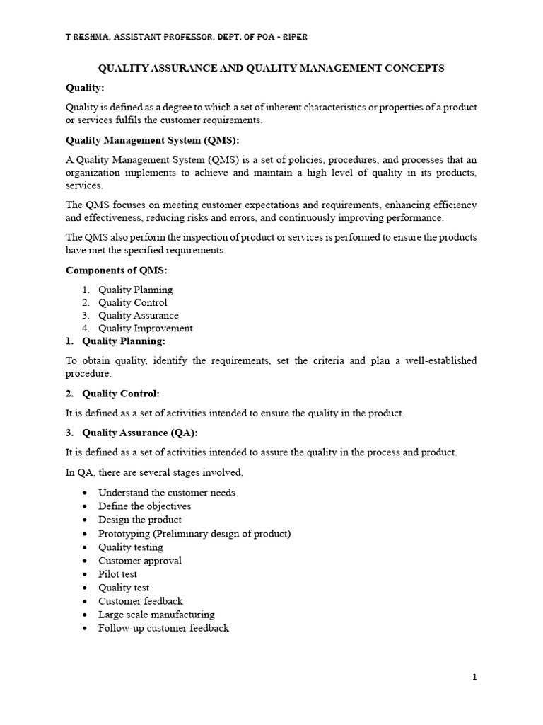 I UNIT Quality Assurance Notes | PDF | Quality Assurance | Iso 9000