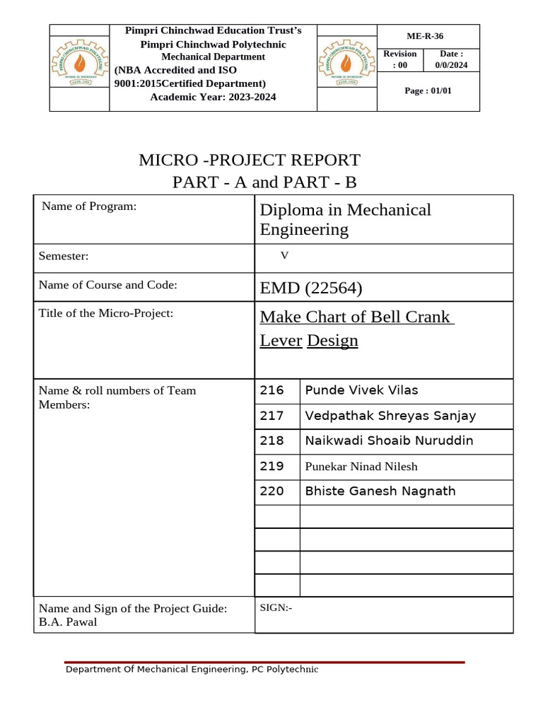 EMD Micro-Project: Bell Crank Lever Design | PDF