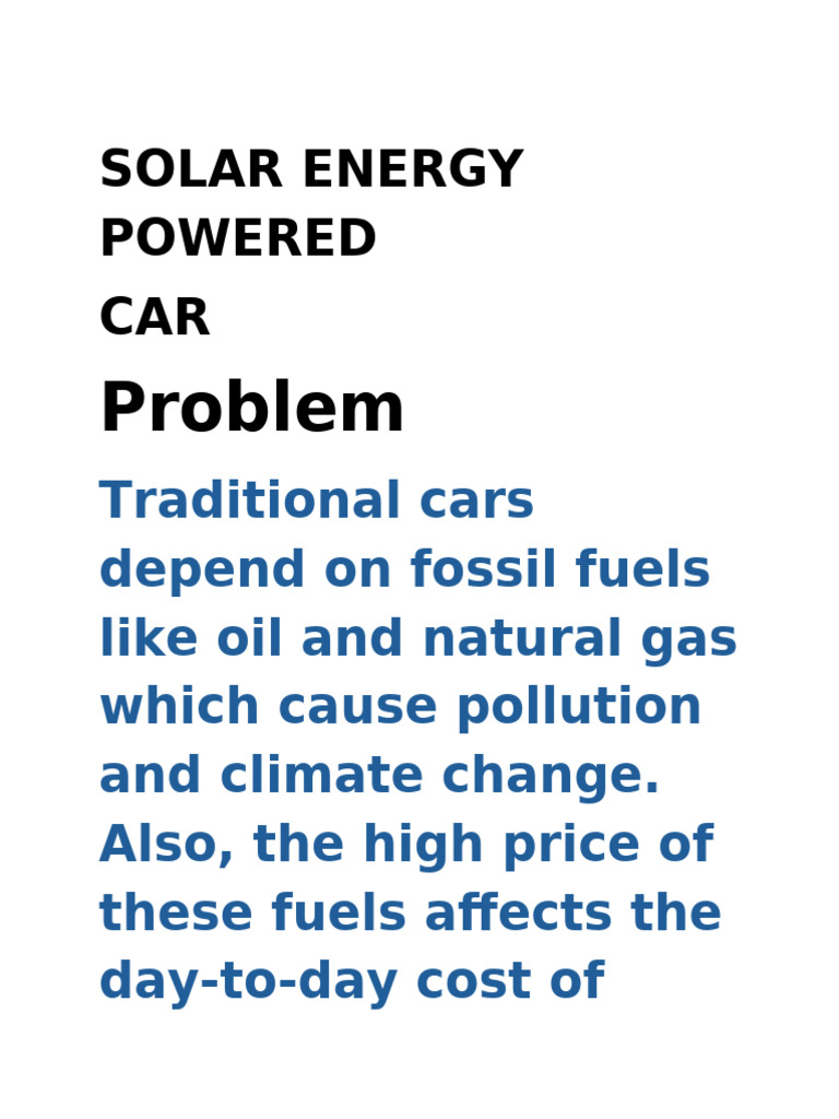 Solar Energy Cars: Eco-Friendly Future | PDF