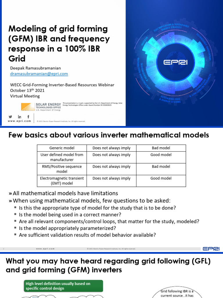 WECC Workshop Modeling of Grid Forming GFM IBR and Frequency Response in A 100 IBR Grid Deepak ...