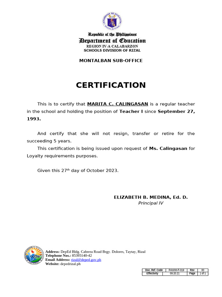 Loyalty Pay Cert. From Hrmo | PDF