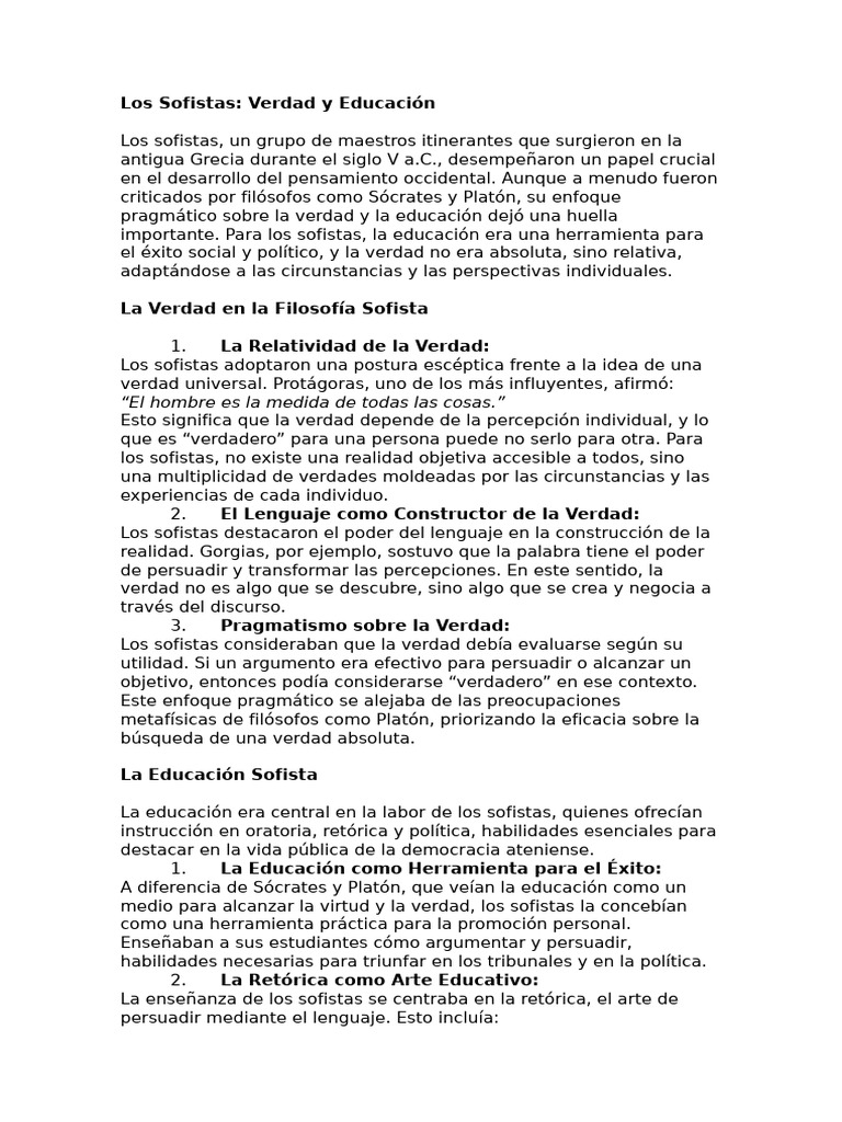 Los Sofistas | PDF | Verdad | Platón