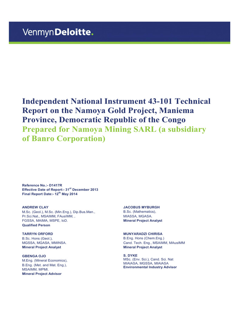 NI 43-101 Report: Namoya Gold Project | PDF | Mining