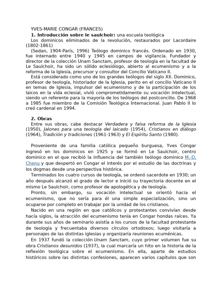 Yves Congar: Ecumenismo y Teología | PDF | Iglesia Católica | Familias ...