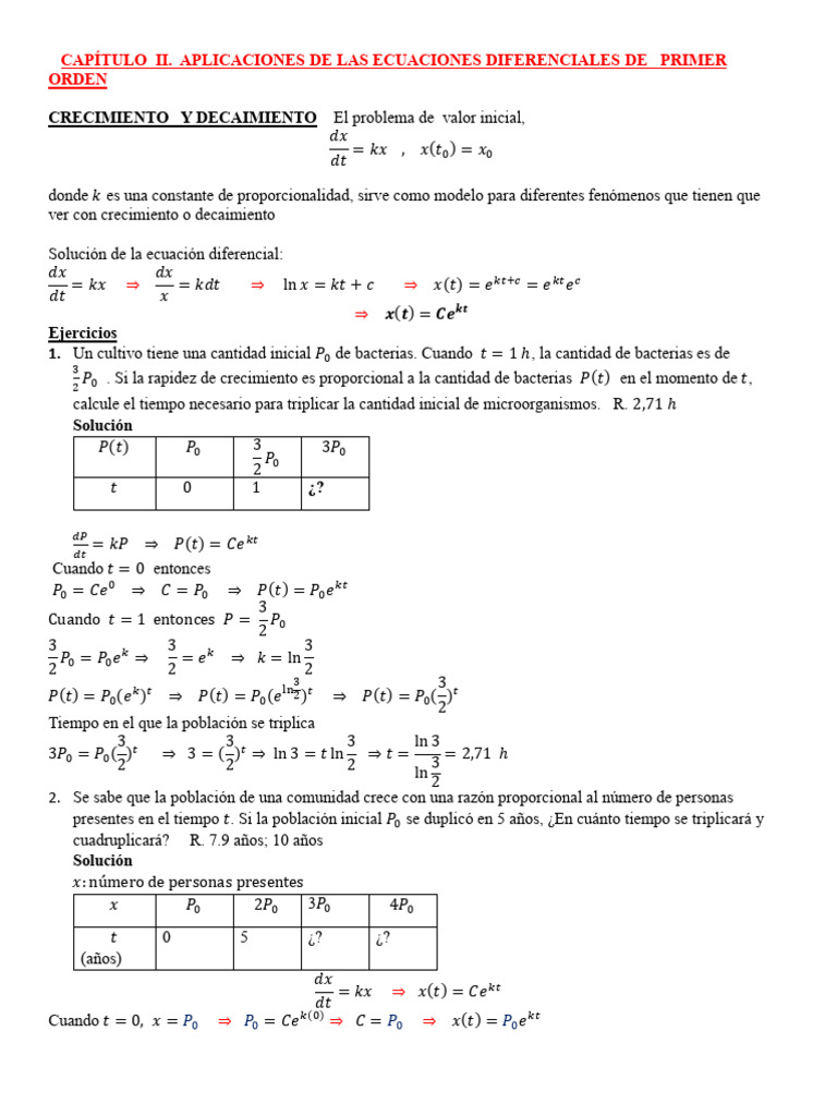 Aplicaciones de Las Ecuaciones Diferenciales de Primer Orden | PDF ...