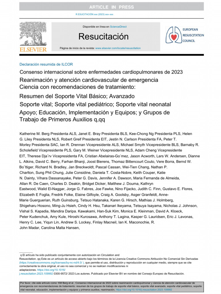 RCP Consenso ILCOR 2023 Traducido | PDF | Reanimación cardiopulmonar | Paro cardíaco