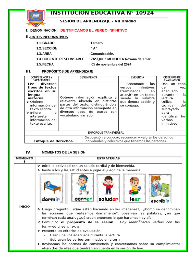 CLASE MODELO IDENTIFICAMOS EL VERBO INFINITIVO Terminada | PDF | Verbo ...