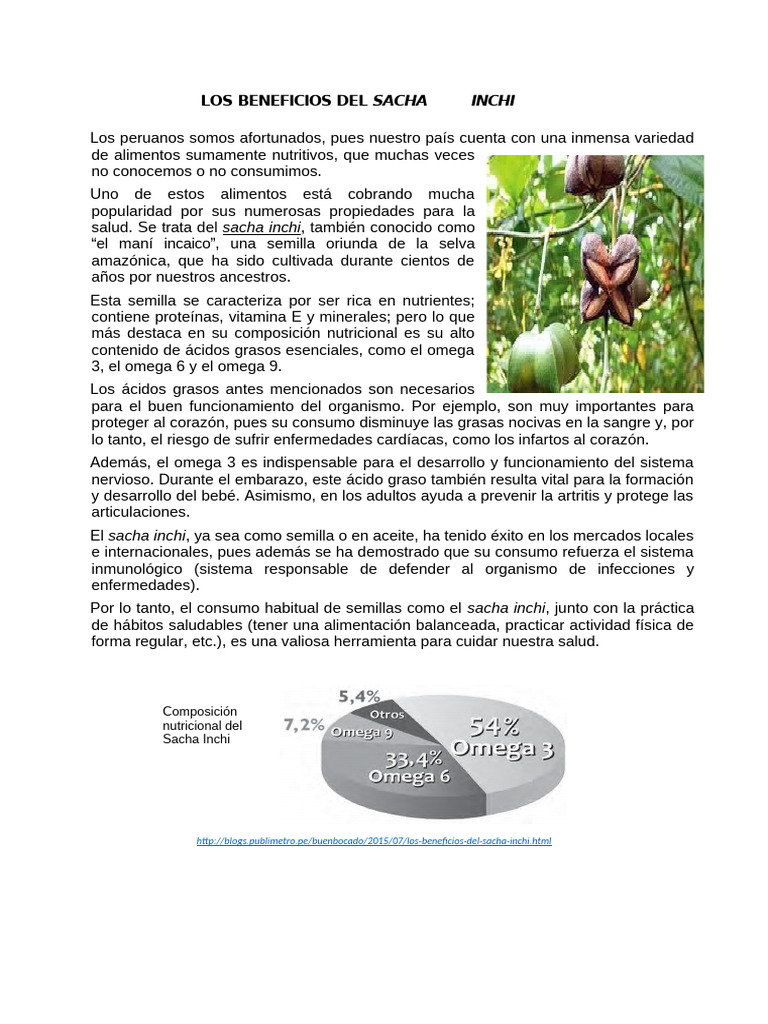 Texto-Los Beneficios Del Sacha Inchi | PDF | Salud y bienestar | Estilo ...